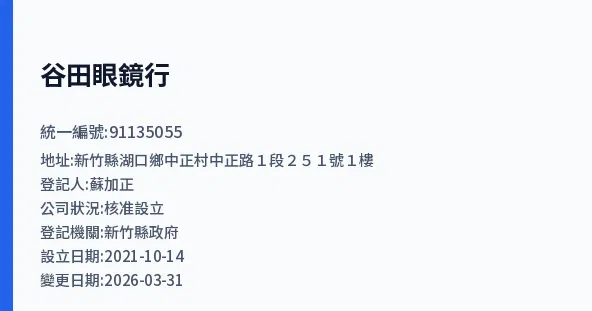 谷田眼鏡行的照片-統編 91135055(新竹縣) 公司登記資料與營業項目詳細圖表
