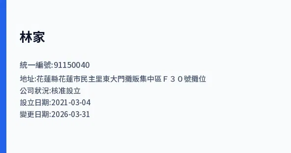林家的照片-統編 91150040(花蓮縣) 公司登記資料與營業項目詳細圖表