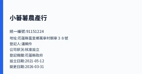 小蕃薯農產行的照片-統編 91151224(花蓮縣) 公司登記資料與營業項目詳細圖表