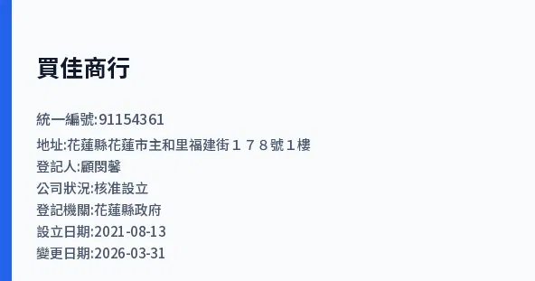買佳商行的照片-統編 91154361(花蓮縣) 公司登記資料與營業項目詳細圖表
