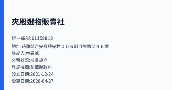 夾殿選物販賣社的照片-統編 91158818(花蓮縣) 公司登記資料與營業項目詳細圖表