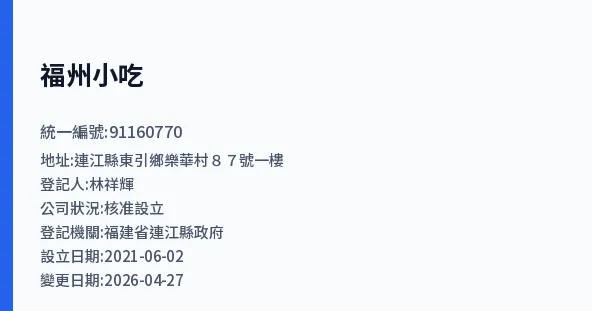 福州小吃的照片-統編 91160770(連江縣) 公司登記資料與營業項目詳細圖表