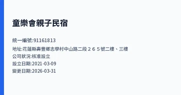 童樂會親子民宿的照片-統編 91161813(花蓮縣) 公司登記資料與營業項目詳細圖表
