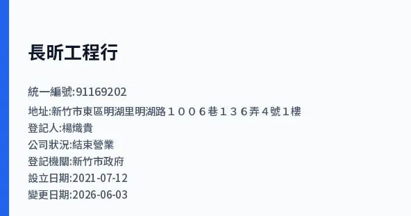 長昕工程行的照片-統編 91169202(新竹市) 公司登記資料與營業項目詳細圖表