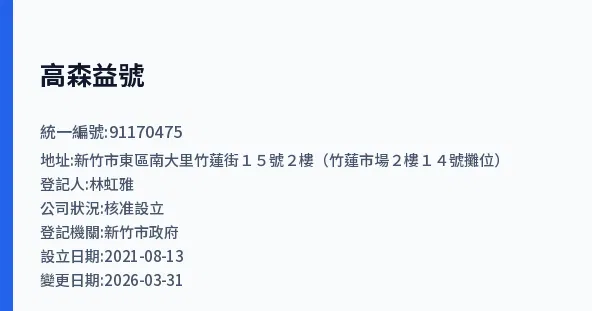 高森益號的照片-統編 91170475(新竹市) 公司登記資料與營業項目詳細圖表