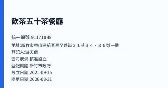 飲茶五十茶餐廳的照片-統編 91171848(新竹市) 公司登記資料與營業項目詳細圖表