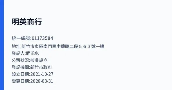 明英商行的照片-統編 91173584(新竹市) 公司登記資料與營業項目詳細圖表