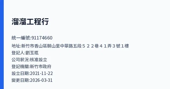 溜溜工程行的照片-統編 91174660(新竹市) 公司登記資料與營業項目詳細圖表