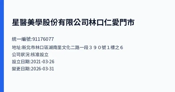 星醫美學股份有限公司林口仁愛門市的照片-統編 91176077(新北市) 公司登記資料與營業項目詳細圖表