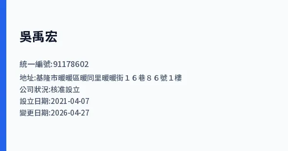 吳禹宏的照片-統編 91178602(基隆市) 公司登記資料與營業項目詳細圖表