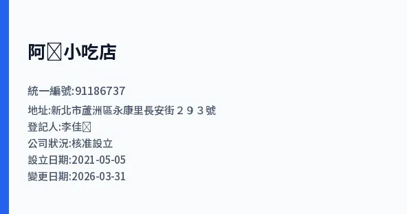 阿勲小吃店的照片-統編 91186737(新北市) 公司登記資料與營業項目詳細圖表