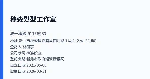 穆森髮型工作室的照片-統編 91186933(新北市) 公司登記資料與營業項目詳細圖表