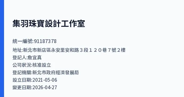 集羽珠寶設計工作室的照片-統編 91187378(新北市) 公司登記資料與營業項目詳細圖表
