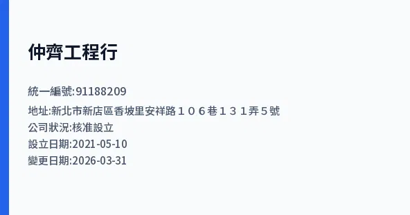 仲齊工程行的照片-統編 91188209(新北市) 公司登記資料與營業項目詳細圖表