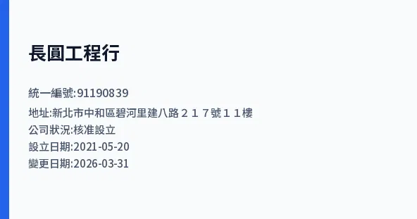 長圓工程行的照片-統編 91190839(新北市) 公司登記資料與營業項目詳細圖表