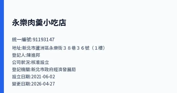 永樂肉羹小吃店的照片-統編 91193147(新北市) 公司登記資料與營業項目詳細圖表
