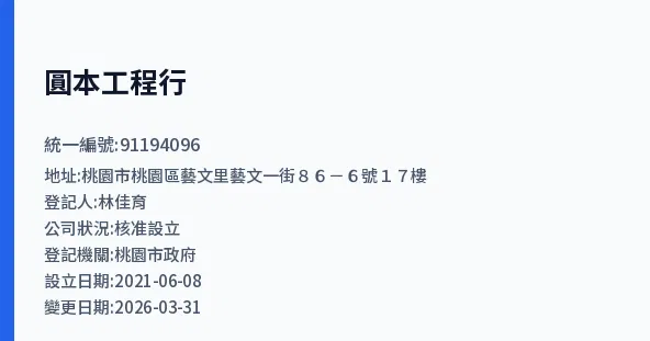 圓本工程行的照片-統編 91194096(桃園市) 公司登記資料與營業項目詳細圖表