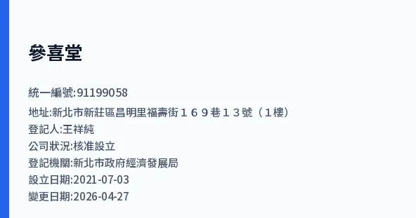 參喜堂的照片-統編 91199058(新北市) 公司登記資料與營業項目詳細圖表