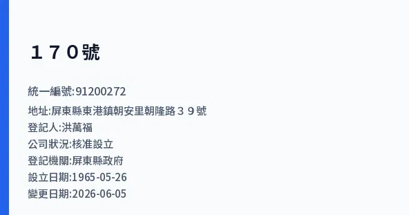 170號的照片-統編 91200272(屏東縣) 公司登記資料與營業項目詳細圖表