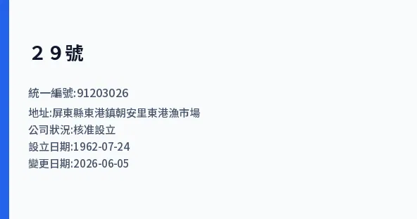29號的照片-統編 91203026(屏東縣) 公司登記資料與營業項目詳細圖表