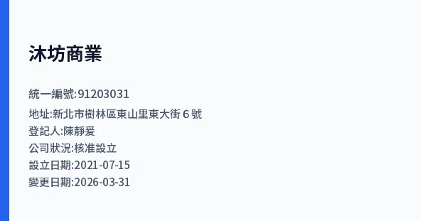 沐坊商業的照片-統編 91203031(新北市) 公司登記資料與營業項目詳細圖表