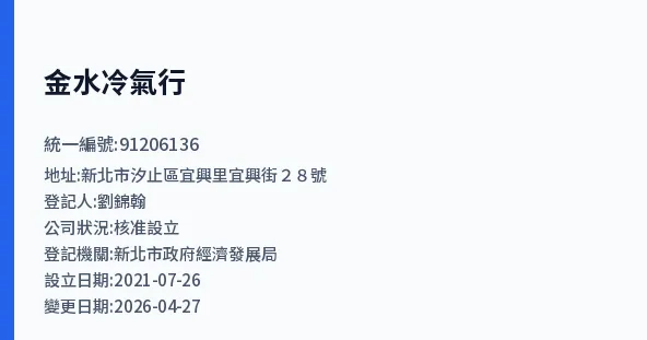 金水冷氣行的照片-統編 91206136(新北市) 公司登記資料與營業項目詳細圖表
