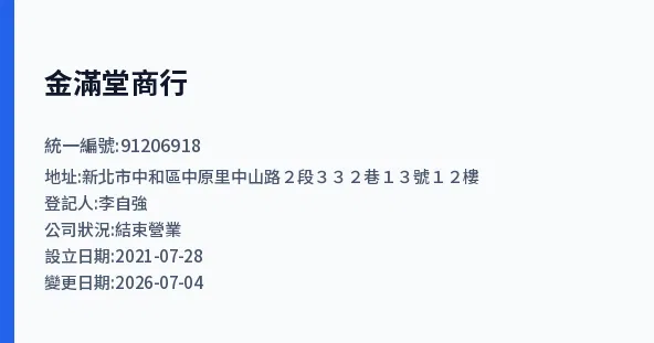 金滿堂商行的照片-統編 91206918(新北市) 公司登記資料與營業項目詳細圖表