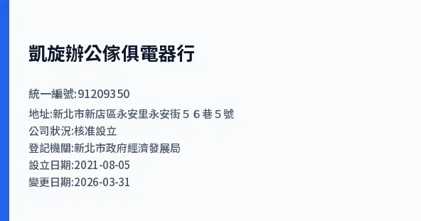 凱旋辦公傢俱電器行的照片-統編 91209350(新北市) 公司登記資料與營業項目詳細圖表