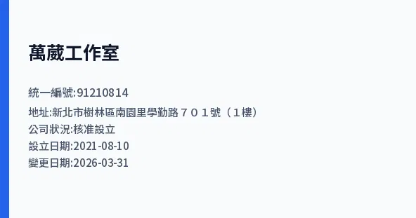 萬葳工作室的照片-統編 91210814(新北市) 公司登記資料與營業項目詳細圖表