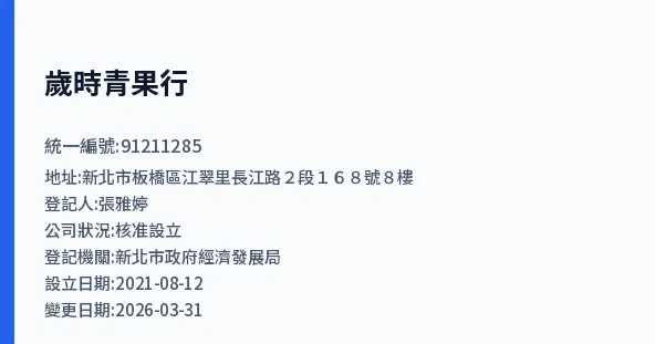 歲時青果行的照片-統編 91211285(新北市) 公司登記資料與營業項目詳細圖表