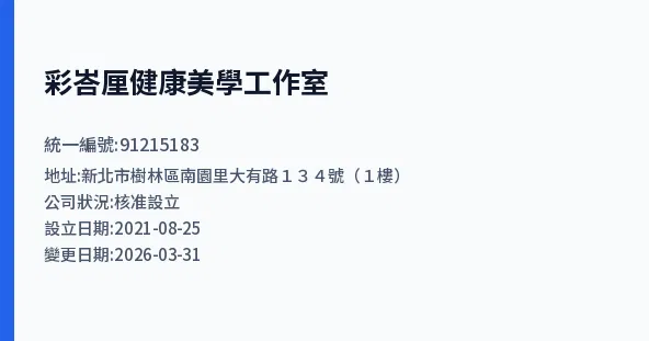 彩峇厘健康美學工作室的照片-統編 91215183(新北市) 公司登記資料與營業項目詳細圖表