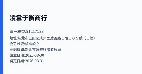凌雲于衡商行的照片-統編 91217133(新北市) 公司登記資料與營業項目詳細圖表