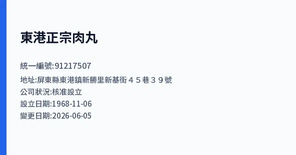 東港正宗肉丸的照片-統編 91217507(屏東縣) 公司登記資料與營業項目詳細圖表