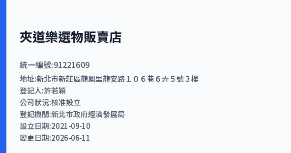 夾道樂選物販賣店的照片-統編 91221609(新北市) 公司登記資料與營業項目詳細圖表