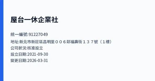 屋台一休企業社的照片-統編 91227049(新北市) 公司登記資料與營業項目詳細圖表