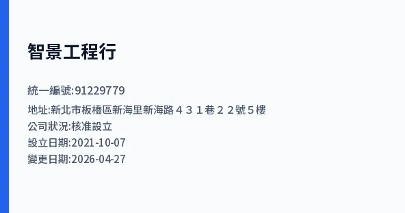 智景工程行的照片-統編 91229779(新北市) 公司登記資料與營業項目詳細圖表