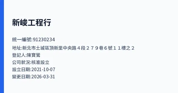 新峻工程行的照片-統編 91230234(新北市) 公司登記資料與營業項目詳細圖表