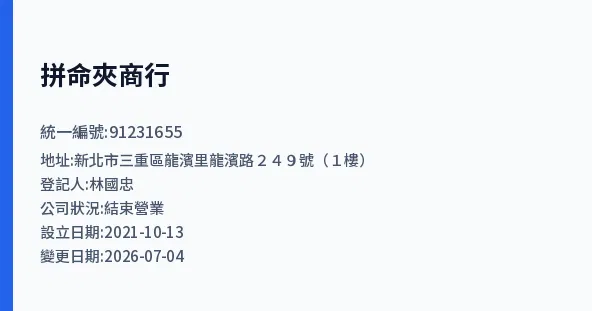 拼命夾商行的照片-統編 91231655(新北市) 公司登記資料與營業項目詳細圖表