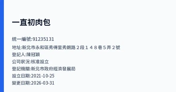 一直初肉包的照片-統編 91235131(新北市) 公司登記資料與營業項目詳細圖表