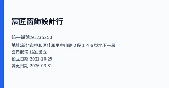 宸匠窗飾設計行的照片-統編 91235250(新北市) 公司登記資料與營業項目詳細圖表