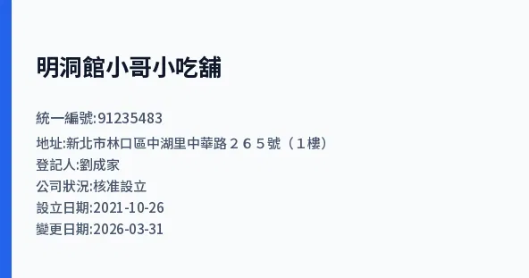 明洞館小哥小吃舖的照片-統編 91235483(新北市) 公司登記資料與營業項目詳細圖表