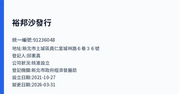 裕邦沙發行的照片-統編 91236048(新北市) 公司登記資料與營業項目詳細圖表