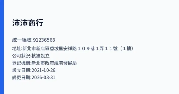 沛沛商行的照片-統編 91236568(新北市) 公司登記資料與營業項目詳細圖表