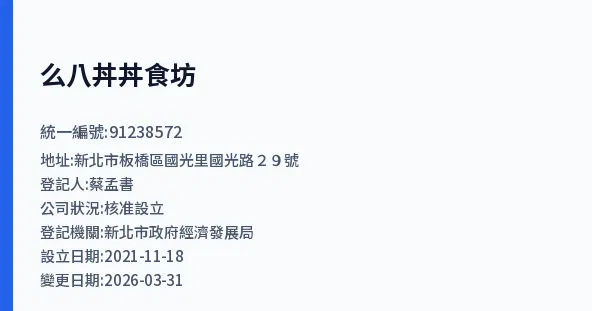 么八丼丼食坊的照片-統編 91238572(新北市) 公司登記資料與營業項目詳細圖表