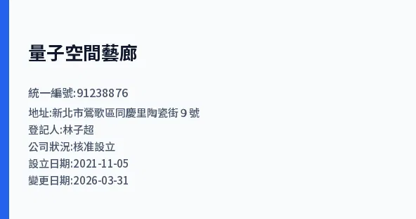 量子空間藝廊的照片-統編 91238876(新北市) 公司登記資料與營業項目詳細圖表