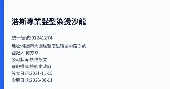 浩斯專業髮型染燙沙龍的照片-統編 91241274(桃園市) 公司登記資料與營業項目詳細圖表