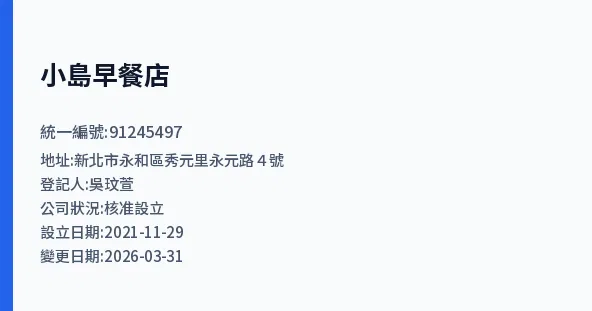 小島早餐店的照片-統編 91245497(新北市) 公司登記資料與營業項目詳細圖表