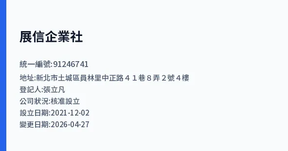 展信企業社的照片-統編 91246741(新北市) 公司登記資料與營業項目詳細圖表