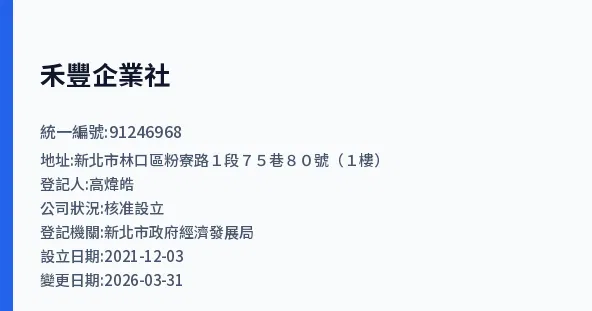禾豐企業社的照片-統編 91246968(新北市) 公司登記資料與營業項目詳細圖表