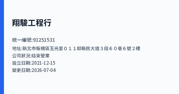 翔駿工程行的照片-統編 91251531(新北市) 公司登記資料與營業項目詳細圖表